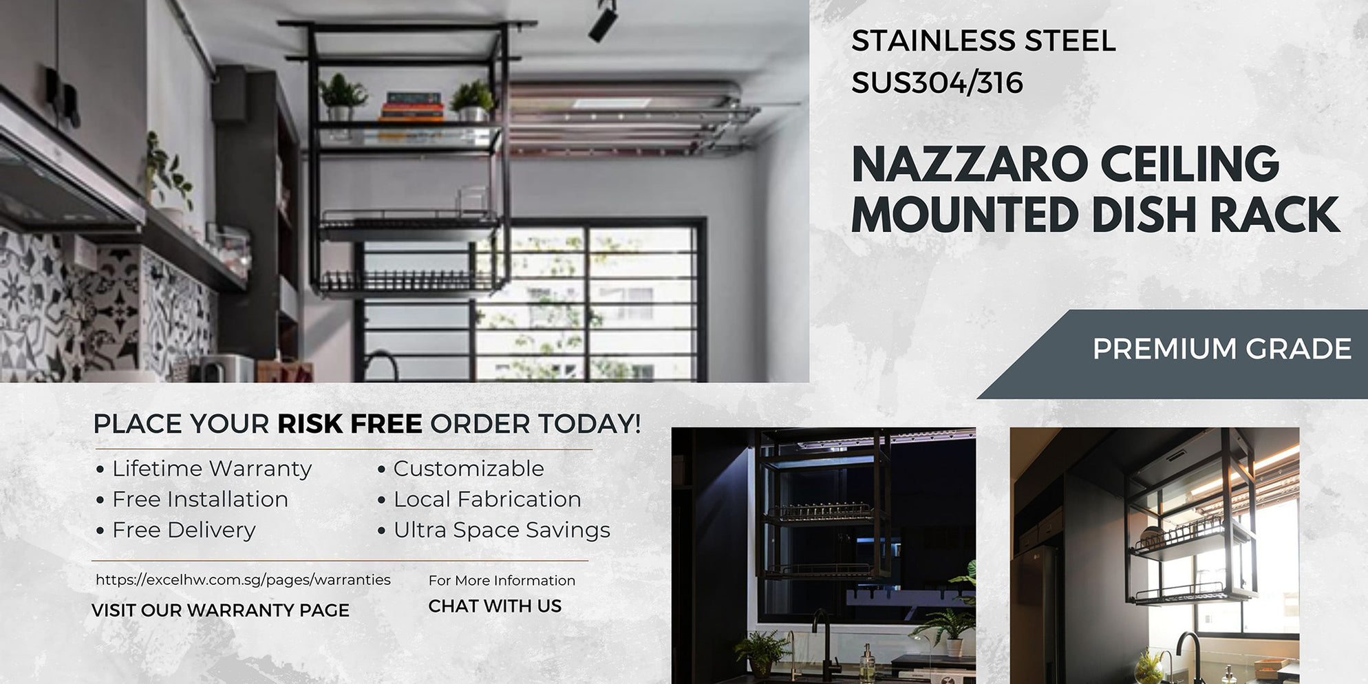 EXCEL - NAZZARO Ceiling Mounted Stainless Steel Dish Rack — Excel Hardware